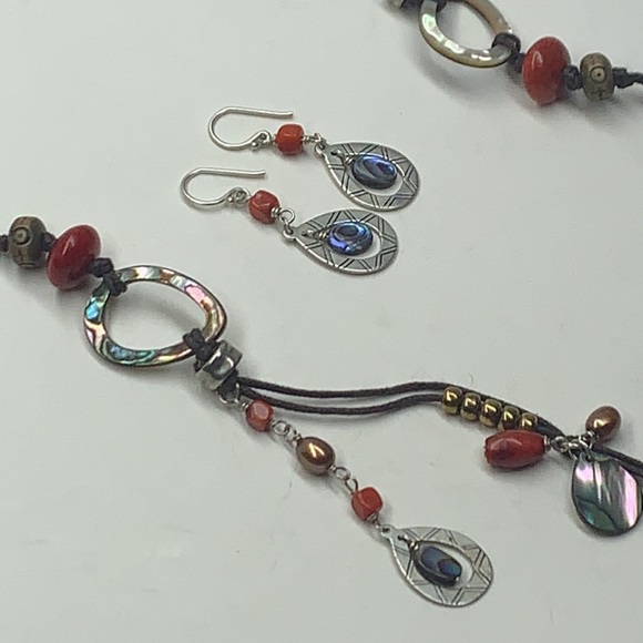 Silpada | Jewelry | Silpada Abalone Red Coral Shell Leather Necklace ...